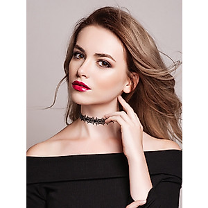 Mudder Choker Necklace Black Choker Lace Choker Gothic Necklace for Women Girls, Black, 6 Pieces