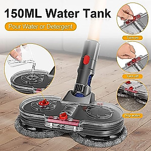 RUKHOOL Electric Mop Head Attachment for Dyson V15 V11 V10 V8 V7 Vacuum Cleaner Parts Spin Mop Replacement with 8 Washable Mop Pads 1 Water Tank