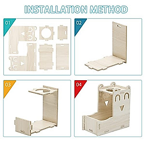 Wooden Hamster Water Bottle Stand,Small Animal Water Dispenser 125ml Drinking with Bottle Food Container Base Food Bowl for Dwarf Hamster Mouse Rat Hedgehog (H01)