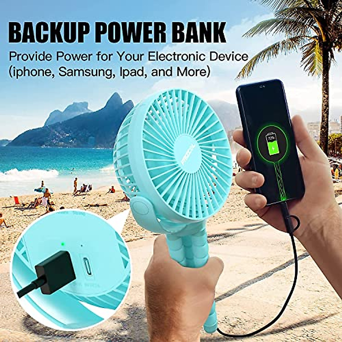 Portable Stroller Fan, Use As Power Bank, 65H 12000mAh Battery Operated Fan Flexible Tripod Baby Car Seat Fan, Personal Mini Handheld/Desk/Small Clip On Fans For Stroller, Carseat, Beach, Bed, Camping