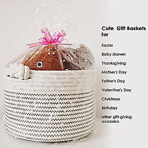 Small Woven Basket,Round Cotton Rope Shelf Storage Basket,Decorative Round Bin for Nursery Bedroom Bathroom,Cute Cat Dog Toy Organizer Basket,10 x 10 x 7 inch Empty Gift Basket