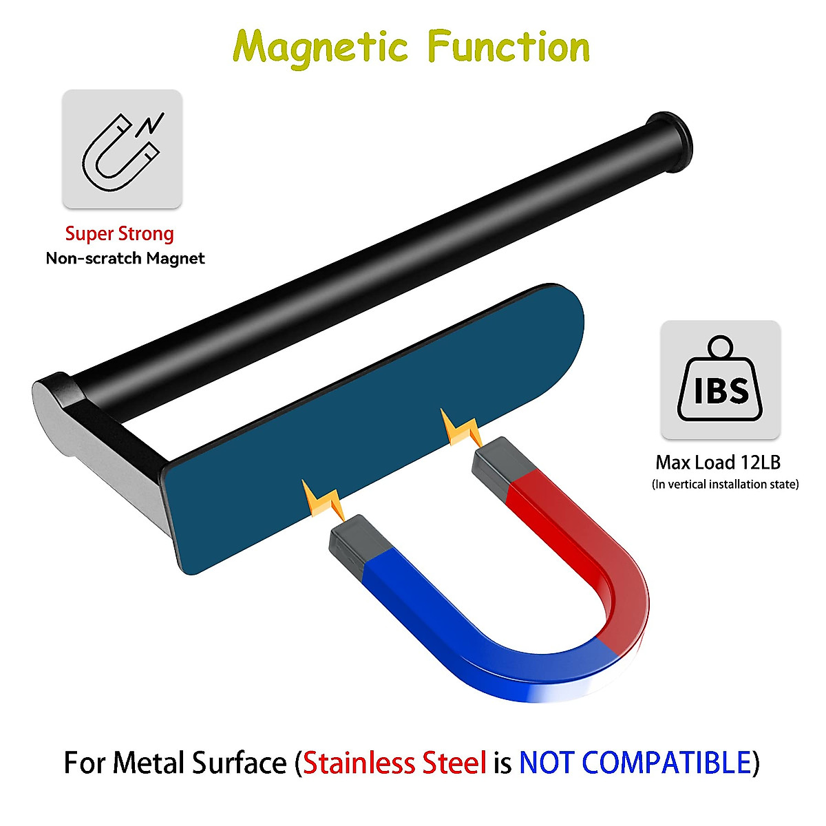 Magnetic Paper Towel Holder, OBODING, 3-in-1 Multifunctional Black Kitchen Paper Towel Holders with Strong Magnetic Backing, for Kitchen, Refrigerator, Grill, Garage, Toolbox, RV (Black)