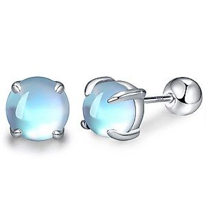 Moonstone Earrings for Women 925 Sterling Silver Moonstone Stud Earrings Round Moonstone Earrings Jewelry Gifts for Women