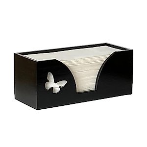 Countertop Paper Towel Dispenser with Engraved Butterfly in Black Bamboo – Compatible with C Fold, Multifold, Trifold & Z Fold Hand Napkins Folded Size 10.5" x 4.0" Or Smaller (Black)