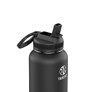 Takeya 40 oz CP Signature Pickleball Stainless Steel Insulated Water Bottle with Choice of Lid, Ace Black