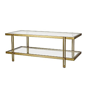 Henn&Hart 45" Wide Rectangular Coffee Table in Brass, Modern coffee tables for living room, studio apartment essentials