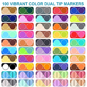 Amamao 100 Colors Acrylic Paint Markers Pens Set,50 Pack Dual Tip Acrylic Paint Markers with Brush Tip and Fine Tip for Rock Painting Fabric Plastic Wood Canvas Stone Glass Paper DIY Craft Supplies