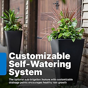 Step2 Bridgeview Tall Square Planter Box, Large Outside All-Season All-Weather Gardening Pot for Patio and Front Porch, Onyx Black, 2-Pack