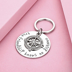 Udobuy Best Friend Keychain - True Friendship Knows No Distance Compass Keychain Long Distance Relationship Gifts