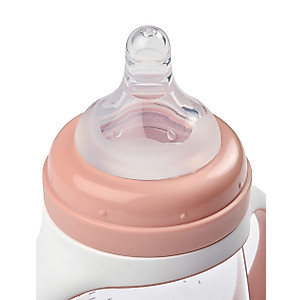 BEABA 2-in-1 Baby Bottle to Transition Sippy Cup, No Spill Sippy Cup, Includes Removable Handles, Silicone Baby Bottle Nipple and Soft Spout, 7 oz (Rose)