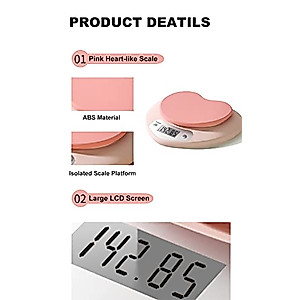 YRY Pink Kitchen Scale - Large LCD Display, Tare Function, 11 lbs(5kg) Capacity, 0.03 oz.(1g) Precise Graduation, ML and Oz Unit for Liquids and Solids - Ideal Food Scale for Baking & Cooking (5kg/1g)