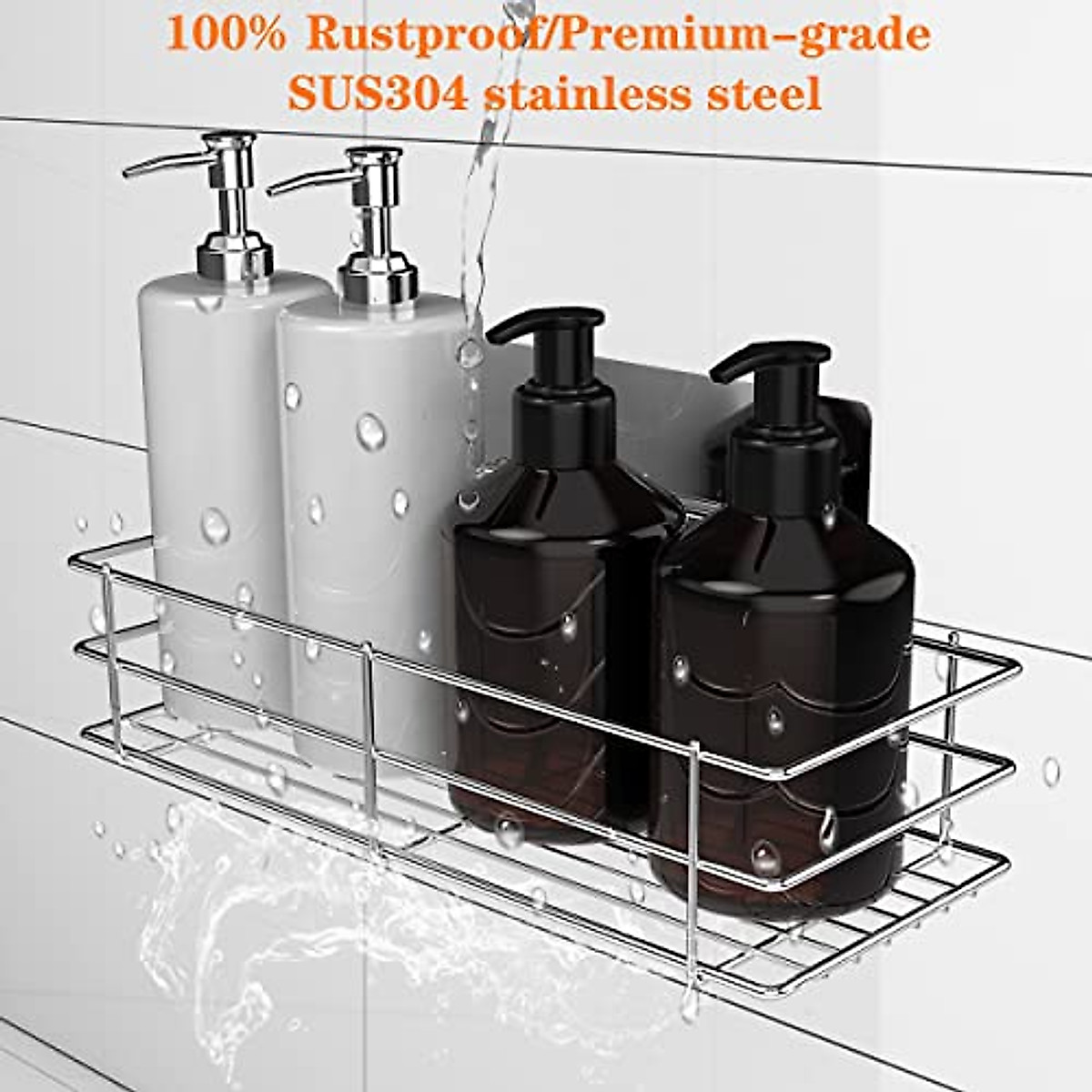 WECVLAG Shower Caddy Organizer Stainless Steel Bathroom Shelf Holder with Adhesive Hooks No Drilling Rustproof Bathtub Shelves 2 Pack Wall Mounted Storage Racks for Kitchen