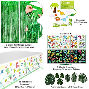 176pcs Dinosaur Birthday Party Decorations, Slmeno Dinosaur Balloon Arch Garland Kit with Dinosaur Cake Topper,HAPPY BIRTHDAY Balloons,Dinosaur Tablecloth,Curtains,Glow In The Dark Dinosaur Tattoos