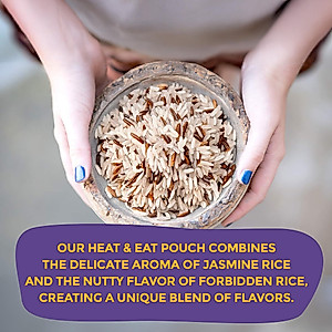 Lotus Foods Organic White Jasmine & Forbidden Rice Heat & Eat Pouch - Jasmine Rice, Gluten Free White Rice, Forbidden Back Rice, Instant Microwave Rice, Pre Cooked, GF, USDA Organic - 8 Oz (6 Pack)