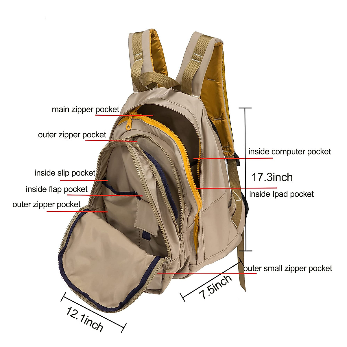 DORIS&JACKY UNISEX Campus Backpack Large Capacity Travel Casual Daypack For Women (Beige)