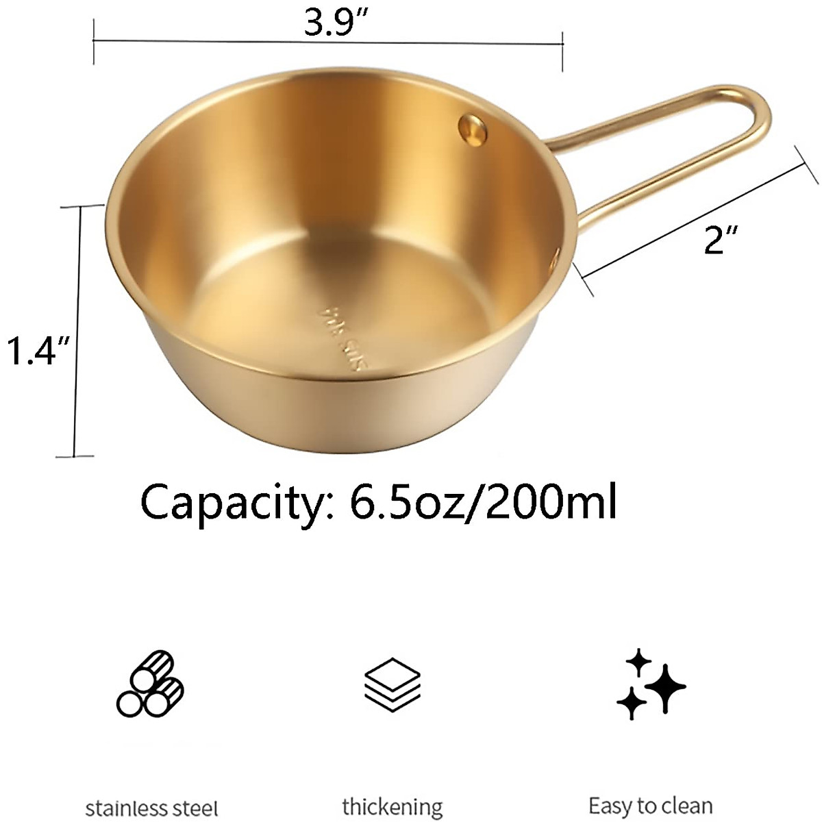 Dadamong 2Pcs Makgeolli Bowls, 304 Stainless Steel Korean Traditional Bowls Round Rice Bowl Wine Cup with Handle, Hiking Soup Dish Food Bowl Camp Cup (Small: 6.5oz, 3.9inch, Gold)