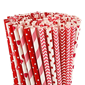 Boao 200 Pieces Valentines Straws Valentines Paper Straws Heart Drinking Straws Heart Striped Paper Straws Decorative Holiday Straws for Valentine's Day Wedding Party Supplies, 8 Styles