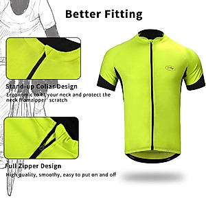 Cycling Jersey Mens Short Sleeve Bike Bicycle Shirts Biking Clothing Breathable Quick-Dry Shirt with Pockets（Yellow,3XL）