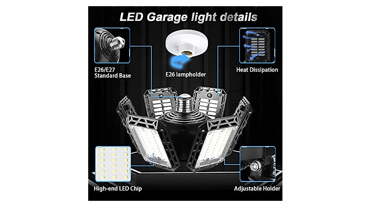 2 Pack LED Garage Lights - Super Bright 200W Deformable Shop Lights