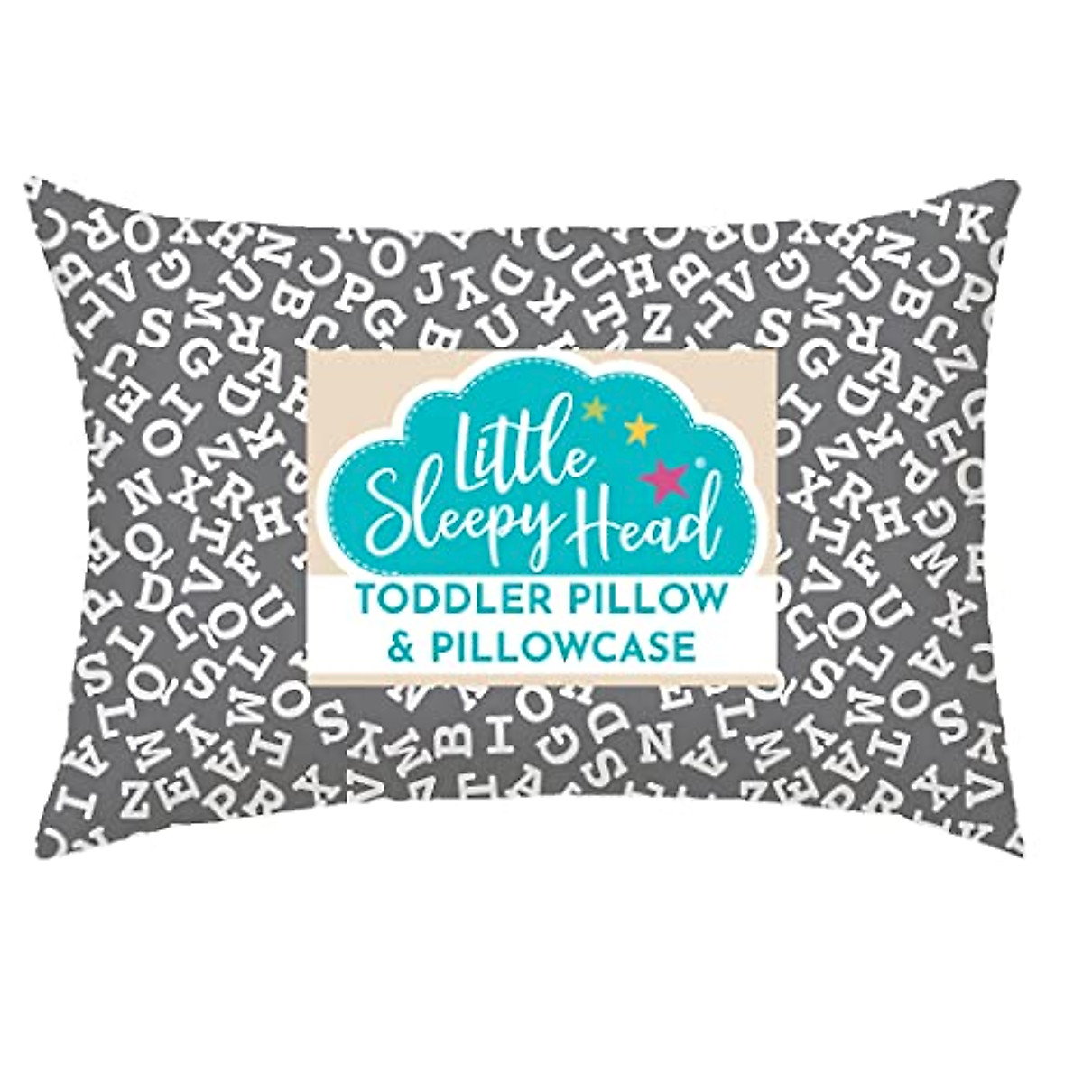 Toddler Pillow with Toddler Pillowcase - Soft Hypoallergenic - Best Pillow for Kids! Better Neck Support and Sleeping! Better Naps in Bed, a Crib, or at School! Makes Travel Comfier! (Alphabet Gray)