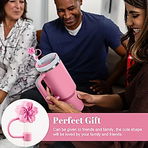 Clakioom Flower Straw Cover Cap for Stanley Cup, 3Pcs Straw Toppers Accessories Compatible with Pink Stanley Cup 40 Oz Tumbler, for Home and Party Decor (Pink)