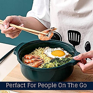 Microwave Safe Ramen Cooker, Ramen Noodle Bowl Easy Mac, Microwave Pasta Ramen Noodle Cooker Bowls with Lids Ideal for Dorm Room Essentials Girls Boys, Dishwasher & Microwave Safe (Medium, Dk.Green)