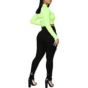 TodTan Women's Skinny Jeans Ripped Mid Rise Stretch Destroyed Denim Pants Jeans Black-b