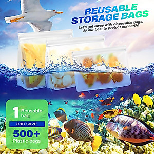 Gorbado 8 Pack Stand Up Dishwasher Safe Reusable Storage Bags, Reusable Freezer Bags, BPA FREE Extra Thick Leakproof Silicone and Plastic Free Zipper Sandwich Snack Lunch Food Bags