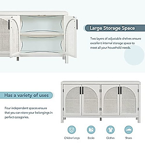 Foyer Tables for Entryway 58 Inch Modern Sideboard Buffet Table Storage Cabinet Console Sofa Table with Adjustable Shelves for Kitchen Living Room, Dining Room, Bedroom, and Hallway, White