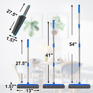 Rubber Broom Carpet Rake for Pet Hair Remover, Fur Remover Broom with Squeegee, Portable Detailing Lint Remover Brush, Pet Hair Removal Tool for Fluff Carpet, Hardwood Floor, Tile, Window (Blue)
