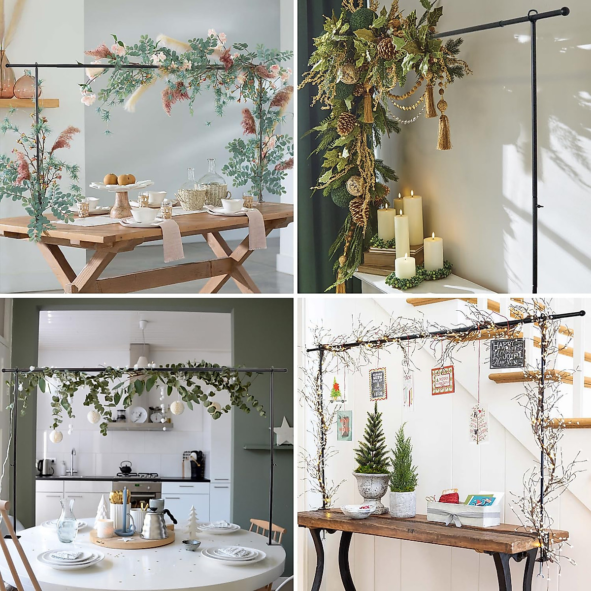 OSYIN Over The Table Rod Stand with Clamps, 46-82”Length, Adjustable Metal Balloon Flower Arch Stand, Decorated Arch for Party, Birthday, Wedding, Halloween, Christmas, Black