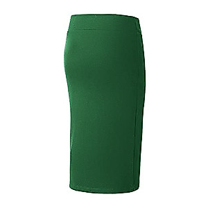 Urban CoCo Women's Elastic Waist Stretch Bodycon Midi Pencil Skirt (as1, Alpha, l, Regular, Regular, Emerald Green)