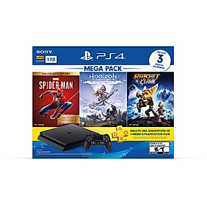 Sony PlayStation 4 Console 1TB - with 1 DualShock Wireless Controller, 3 Games (Spider-Man, Horizon Zero Dawn and Ratchet & Clank) + 3 Month Membership for PS4