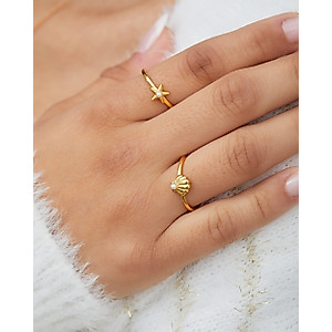 Disney The Little Mermaid Stackable Ring Set Size 7 - Starfish and Seashell Ring - Flash-Plated Rings for Women