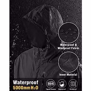 TBMPOY Men's Lightweight Rain Jackets Waterproof Hooded Running Cycling Hiking Raincoat Outdoor Windbreaker Black XXL