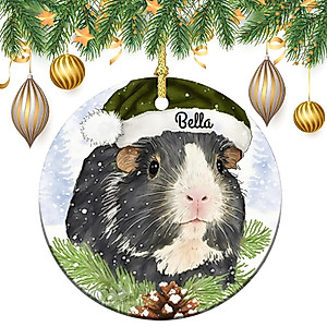 Customized Christmas Tree Decoration - Guinea Pig in Santa Hat, 3" Xmas Pet Present & Stocking Stuffer Gift
