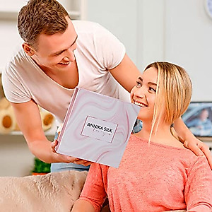 ANNIKA SILK 100% Mulberry Silk Pillow Case for Hair and Skin - 22 Momme 6A Queen Size (20" x 30") Silk Pillow and Sleep Mask Set with Small and Big Hair Tie