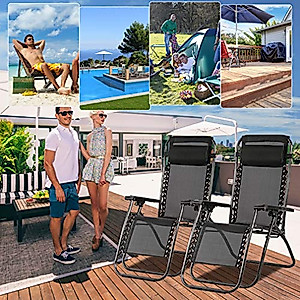 Zero Gravity Chair Patio Chair Lounge Chair Chaise Recliner 2 Pack Outdoor Folding Adjustable Heavy Duty Zero Gravity Chair with Pillows for Patio, Pool, Beach, Lawn, Deck,Yard - Black
