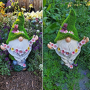 DiliComing Garden Gnomes Decoration for Yard - Outdoor Gnome Statue with Solar Light, Dwarf Sculpture for Outside Patio Porch Lawn Decor, Spring Decorations for Home
