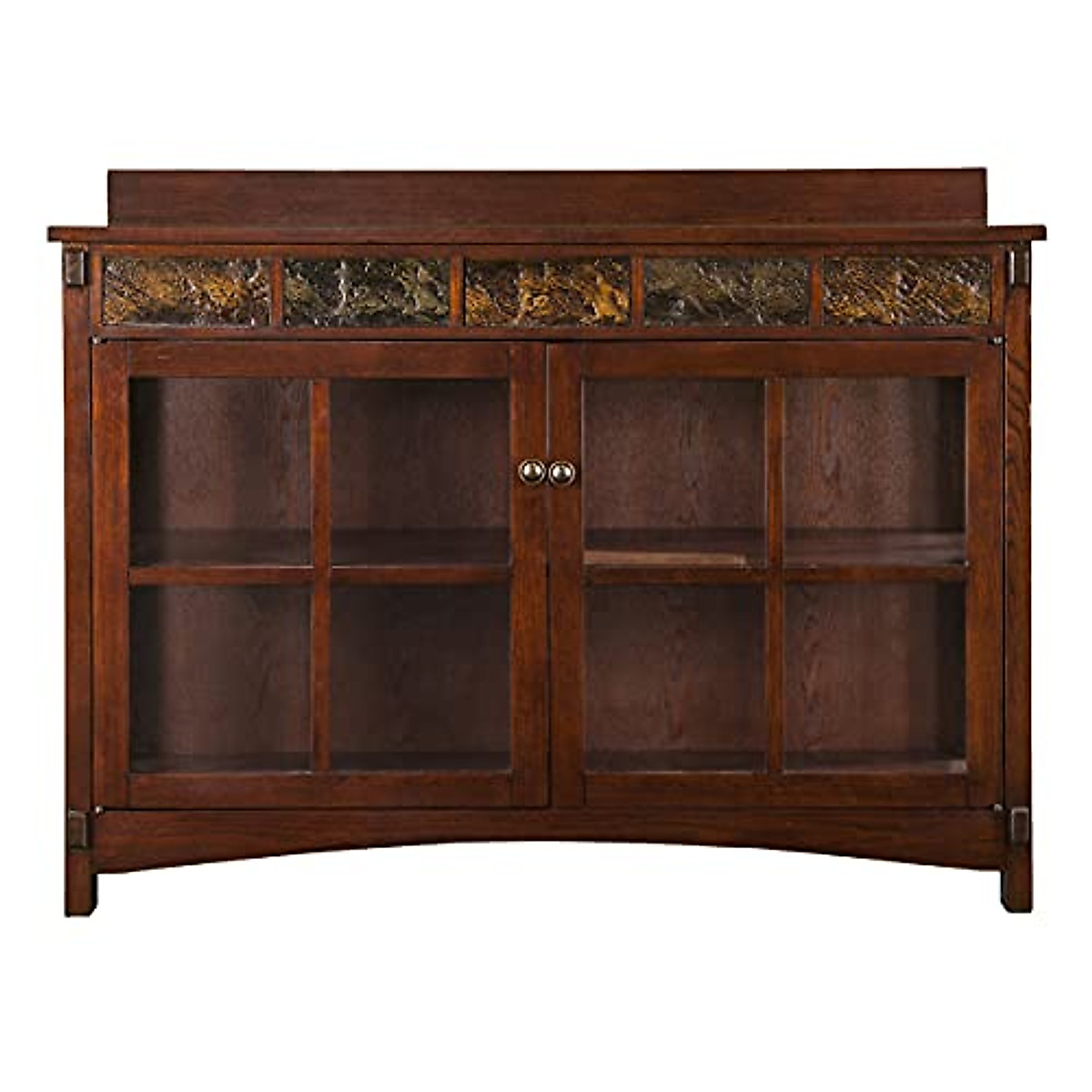 SEI Furniture Camino Mission Sideboard & Curio - Red Washed Expresso Finish w/ Faux Slate - Spacious Design (AMZ0092MC)