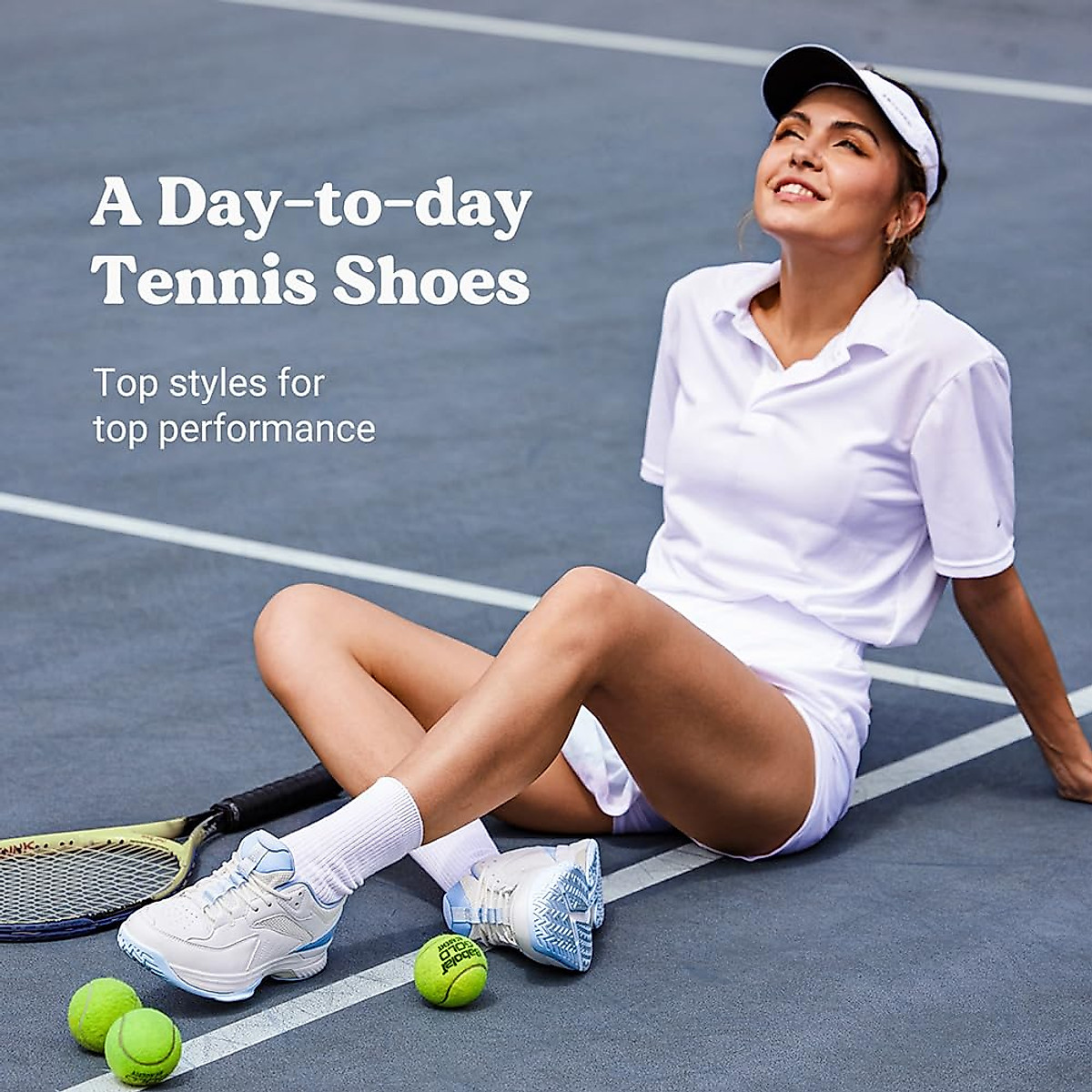 FitVille Wide Pickleball Shoes for Women Tennis Court Shoes with Arch Support for Flat Feet (9 Wide, Sky Blue)