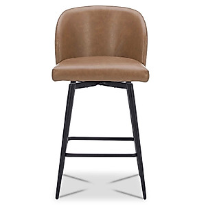 Watson & Whitely Counter Height Bar Stools Set of 3, 360° Swivel Upholstered Barstools with Backs and Metal Legs, 26" H Seat Height, Faux Leather in Saddle Brown