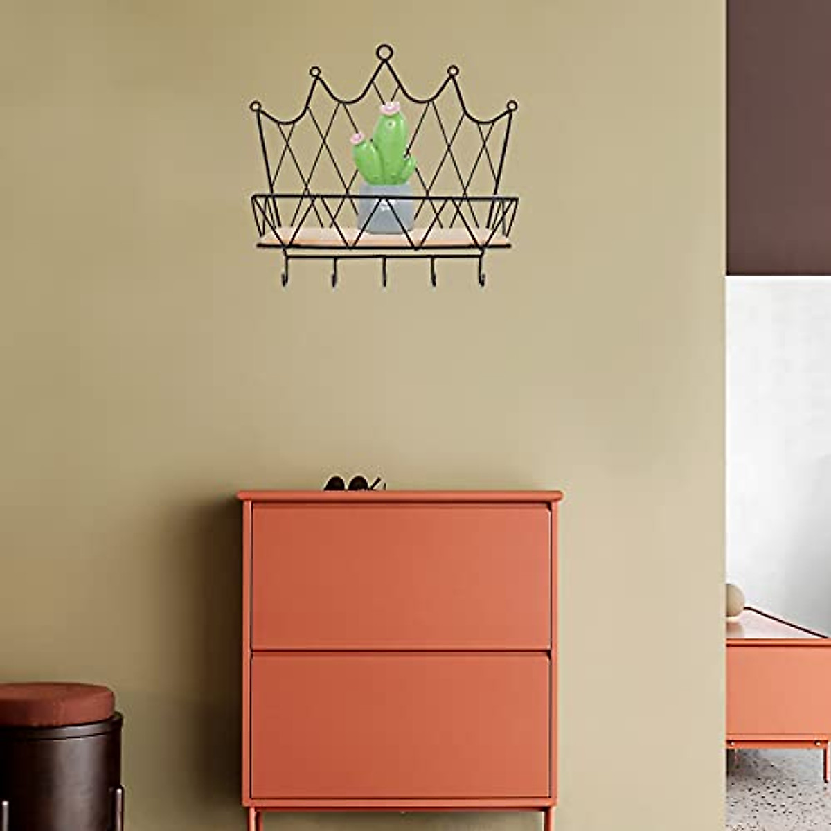 Garneck Rustic Floating Shelves Crown Shaped Wall Shelf Wrought Iron Entryway Key Holder Wall Organizer Sculpture Vase Storage Rack for Home Office