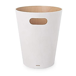 Umbra Woodrow, 2 Gallon Modern Wooden Trash Can Wastebasket or Recycling Bin for Home or Office, White