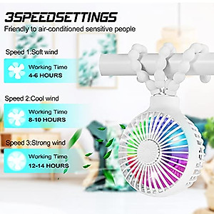 scurry Upgraded Stroller Fan Mini Battery Operated Fan Small USB Rechargable Desk Fan Baby Portable Fan Flexible Tripod Clip On Fan with 3 Speeds Baby Fan for CarSeat Crib Treadmill (White)