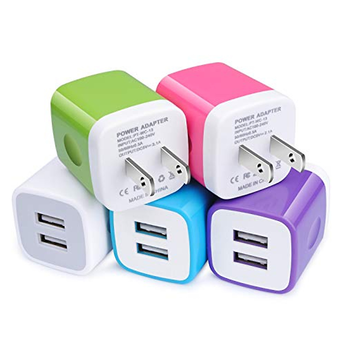 USB Charger Plug,Wall Charger,Charging Block,5-Pack 2.1A/5V Portable Power Cube Charger Adapter Compatible for iPhone 14/13/12/11 Pro Max/Xs Max/XR/X/8/7/6S/6 Plus,Samsung Galaxy S23 S22 S21,LG,Moto