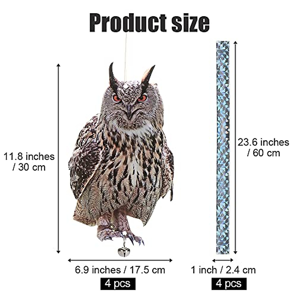 Kungfu Mall 4Pcs Bird Scare Reflective Hanging Decoration, Effective Bird Control Device with Reflective Tape to Keep Birds Away for Garden Patio Windows Tree