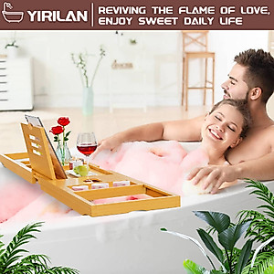 Yirilan Lux Expandable Bathtub Tray Caddy with 3 Bath Bombs-Self Care and Relaxation Birthday Gifts for Women and Men, Housewarming Gift Idea, for Mom Sister Daughter Wife