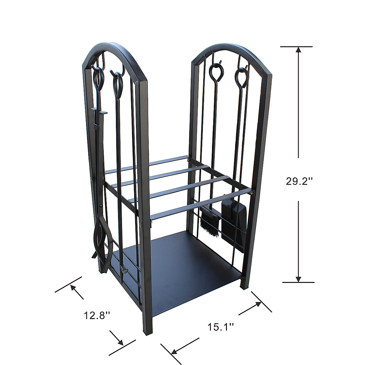 Everflying Fireplace Log Rack with 4 Tools Indoor Outdoor Fireside Firewood Holders Lumber Storage Stacking Black Wrought Iron Logs Bin Holder for Fireplace Tool