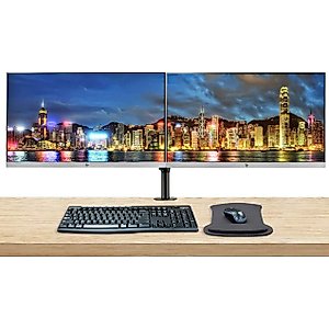 HP EliteDisplay E243 24in 1920x1080 (1FH47A8) FHD IPS LED-Backlit LCD 2-Pack Monitor Bundle with HDMI, VGA, DisplayPort, MK270 Wireless Keyboard and Mouse, Gel Mouse Pad, Desk Mount Dual Monitor Stand